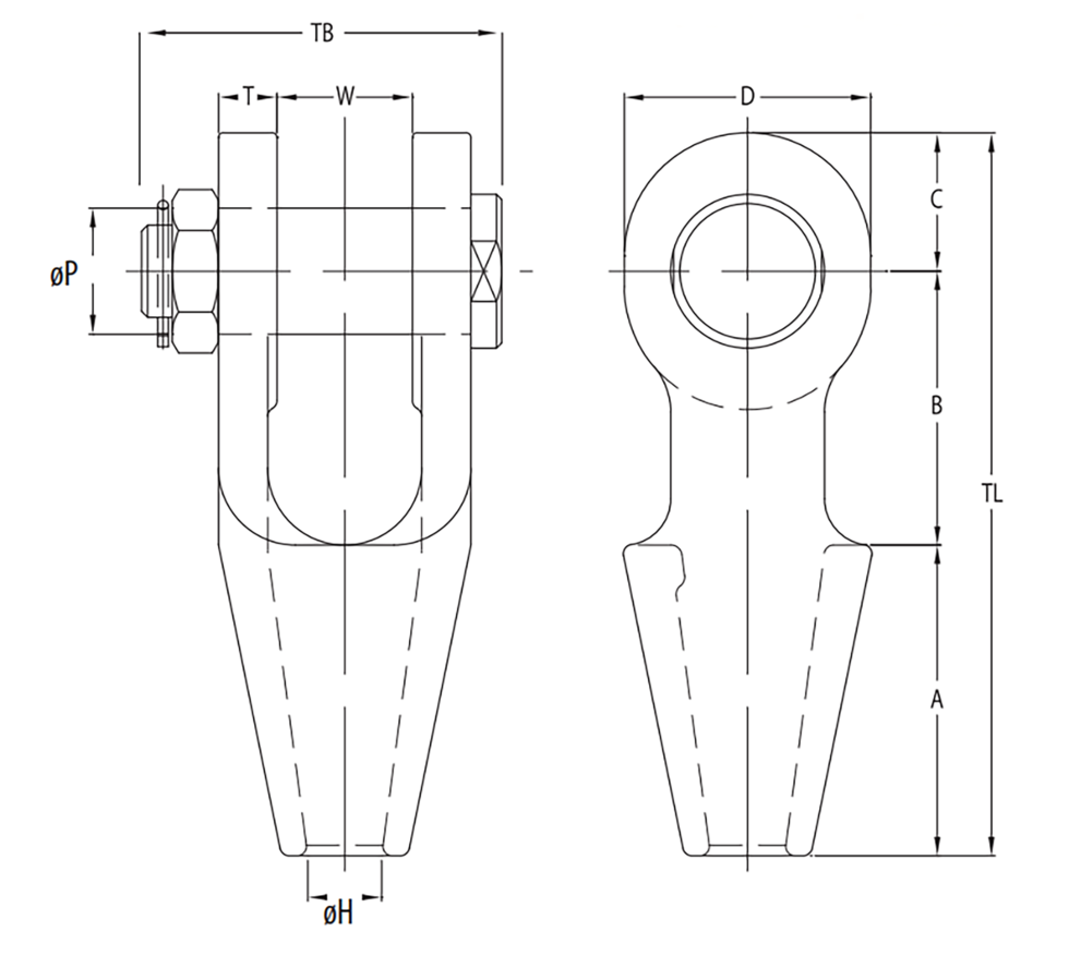 Open spelter socket for use with steel wire rope | Certex Norge